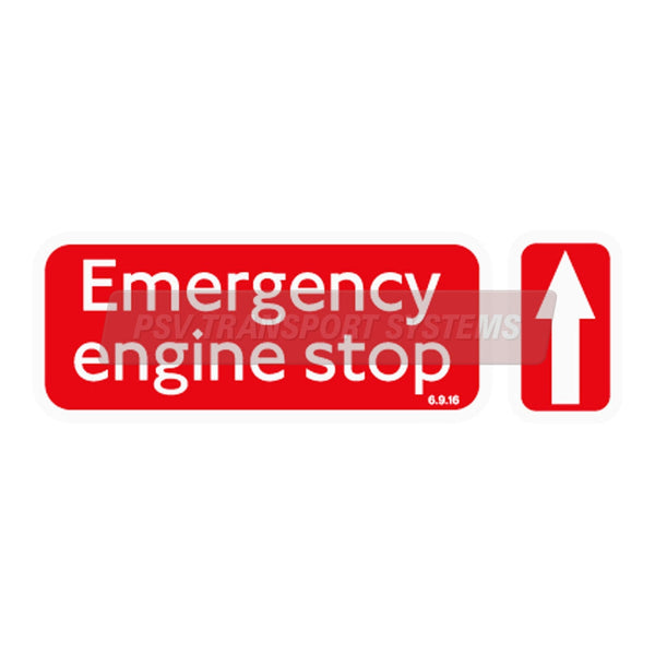 PDP23181-Emergency Engine Stop + Arrow Sticker. White Text and Symbol ...
